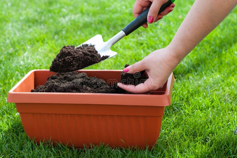 Garden Worker Dig Up Flower Bed Stock Image - Image of spring, women ...