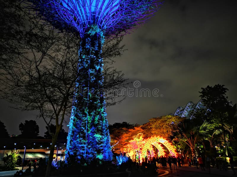 Gardens by the Bay Night Dragon Lantern Blue Light Stock Image - Image ...