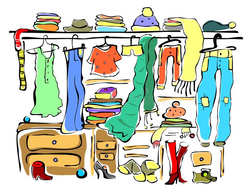 Garderobeschets Kleren Op De Hangers Vector Illustratie - Illustratie ...