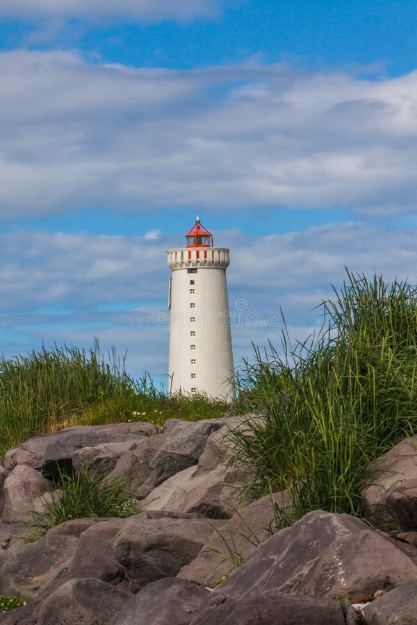 The Old Garðskagi Lighthouse at Reykjanes Peninsula in Iceland Stock ...