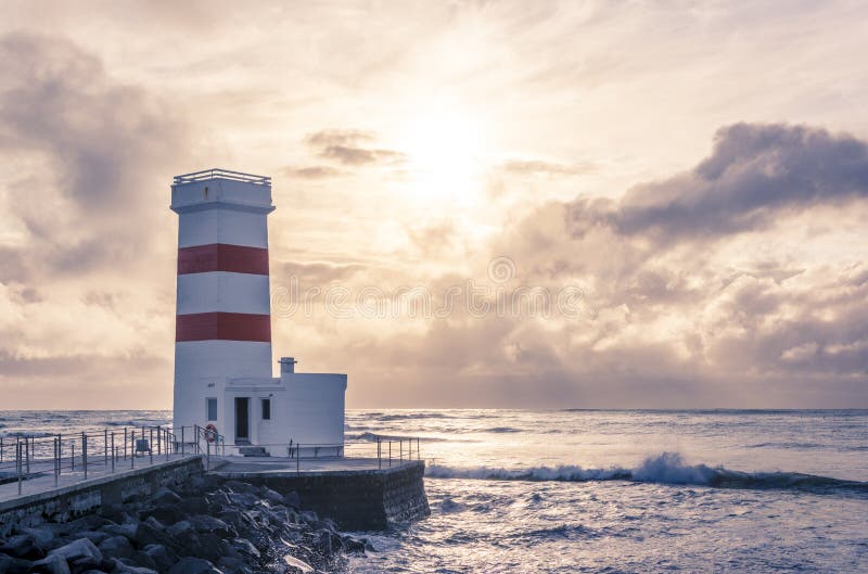 Gardur Lighthouse in Iceland Stock Image - Image of coastline, beach ...