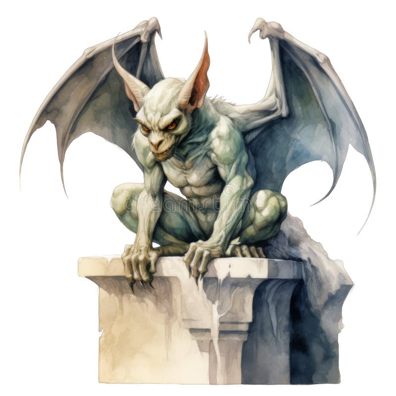 A Gargoyle with Bat-like Wings Perched on a Stone Pedestal Stock ...