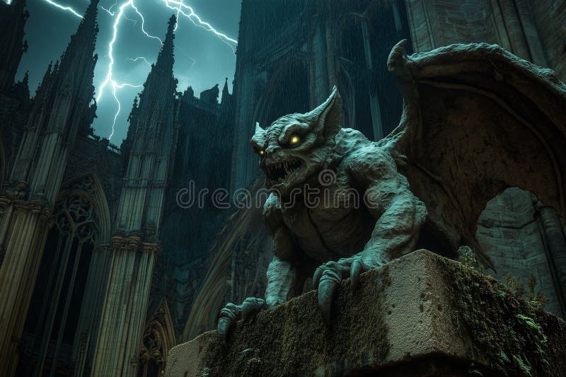 Gargoyle on Cathedral in Thunderstorm Stock Illustration - Illustration of europe, stone: 347356520
