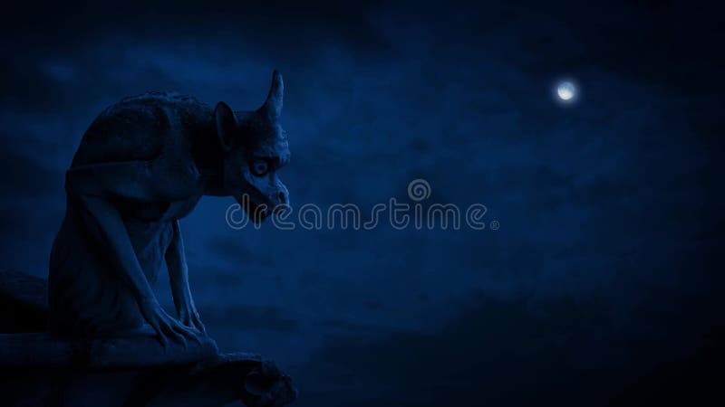 Gargoyle in Moonlight stock video. Video of animal, stone - 73343379