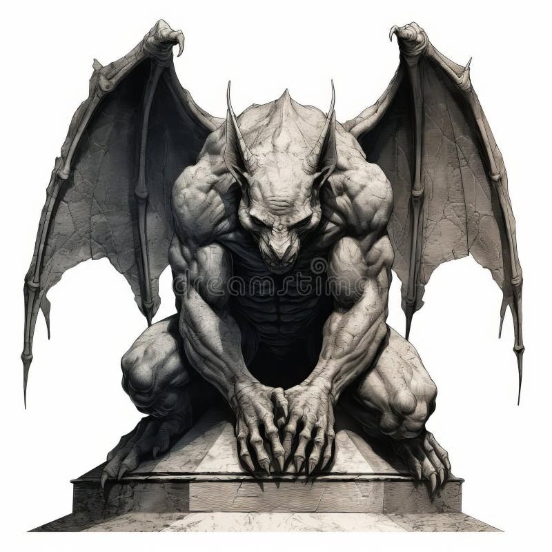 Algorithmic Art Gargoyle Isolated on White Background Full Body Stock ...