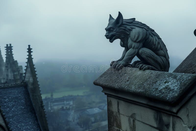 Gargoyle in Rain and Thunder on Gothic Cathedral Stock Illustration ...