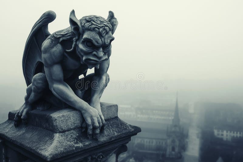 Gargoyle in Rain and Thunder on Gothic Cathedral Stock Illustration ...