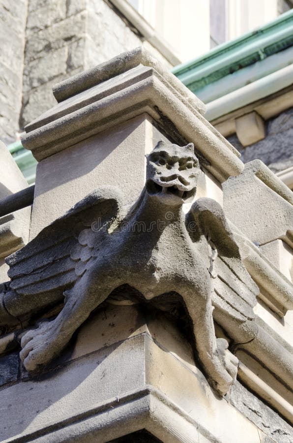 Winged Demon Ancient Carved Stone Gargoyle Statue Outside A Hindu ...