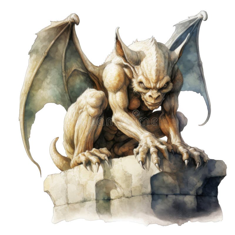 A Gargoyle with Wings Perched on a Stone Ledge Stock Illustration ...