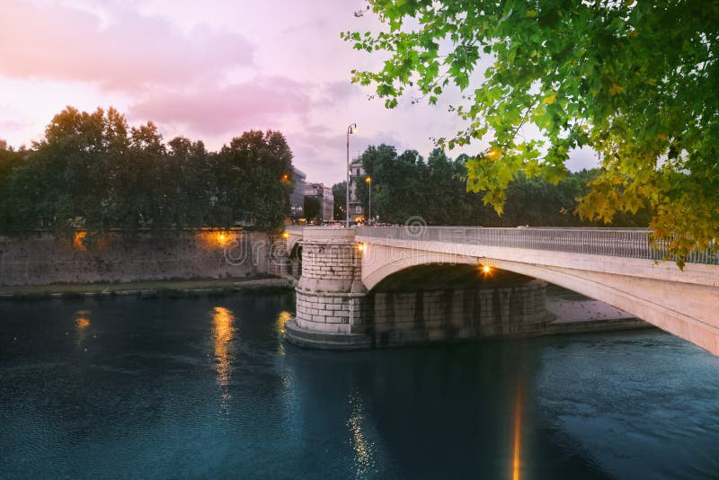 Garibaldi Bridge in Rome, Italy. Tevere River. Stock Photo - Image of ...