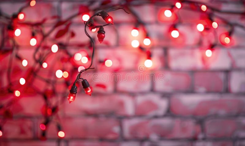 Garland of Cold Red Lights on the Brick Background Stock Illustration ...