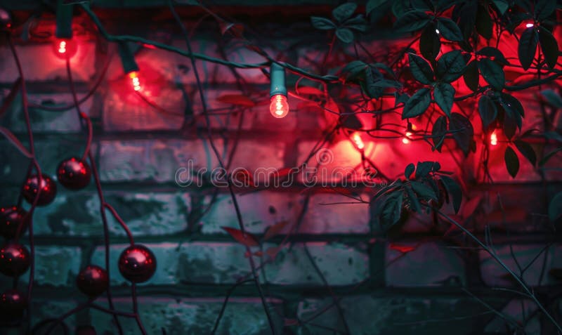 Garland of Cold Red Lights on the Brick Background Stock Photo - Image ...
