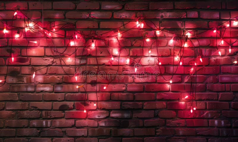 Garland of Cold Red Lights on the Brick Background Stock Image - Image ...