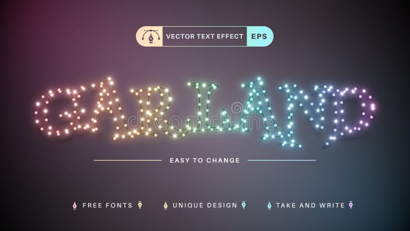 Garland - Editable Text Effect, Font Style Stock Vector - Illustration ...