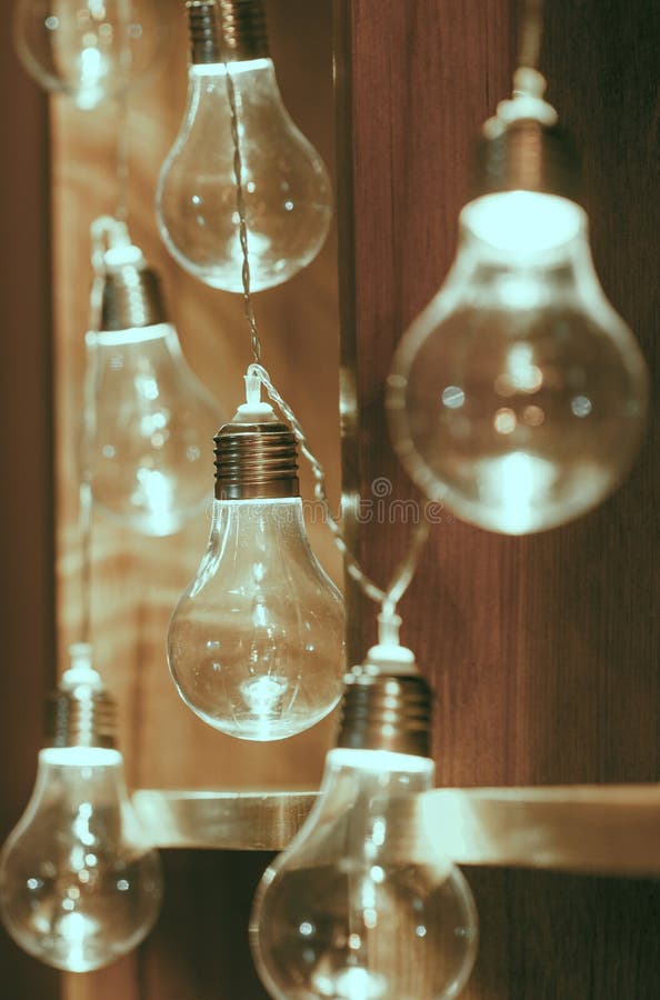 Garland in Form of Classic Light Bulbs with Led Light Inside. Stock ...