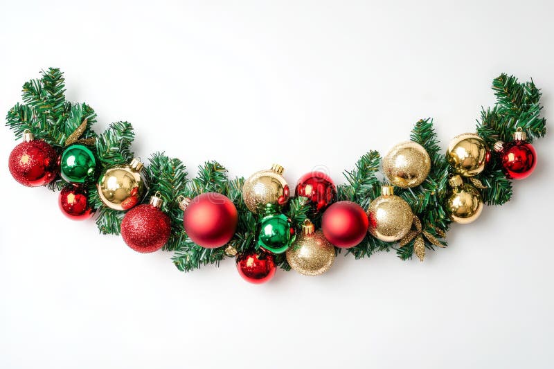 Garland Made from Green Christmas Pine Trees and Holly. Stock Image ...