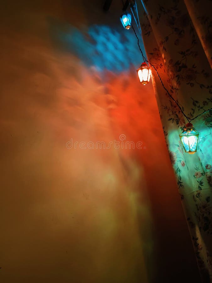 The Garland and the Reflection of Blue, Red and Green Light of the ...