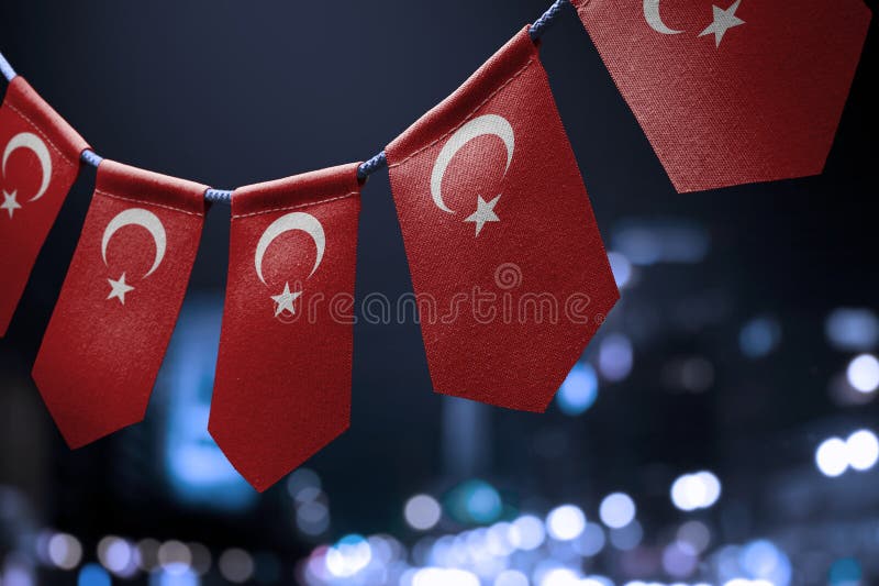 A Garland of Turkey National Flags on an Abstract Blurred Background ...