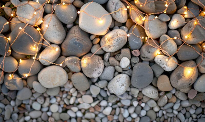 Garland of Warm Amber Lights on the Pebble Background Stock Image ...