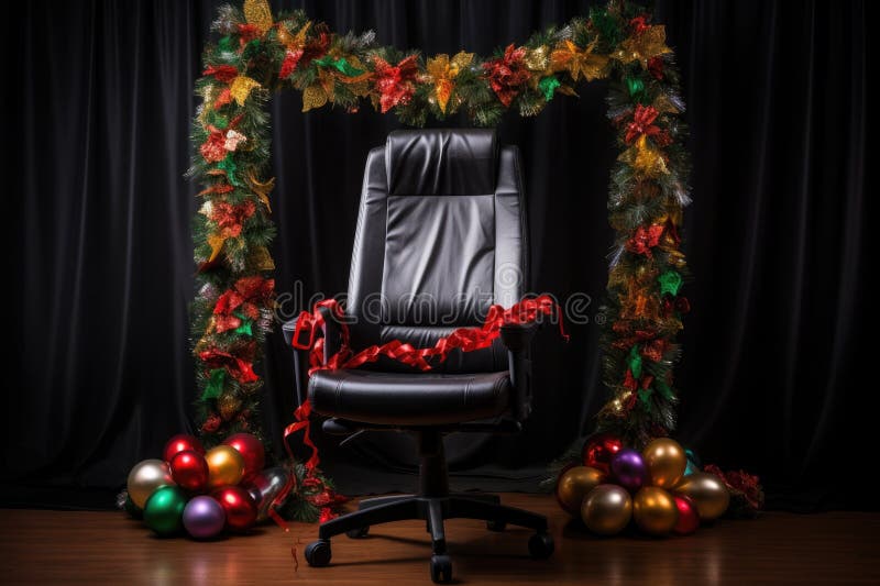Garland-wrapped Office Chair Against a Festive Backdrop Stock ...