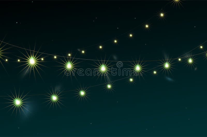 Garlands of Shiny Bulb Lights Against Dark Night Starry Sky Stock ...