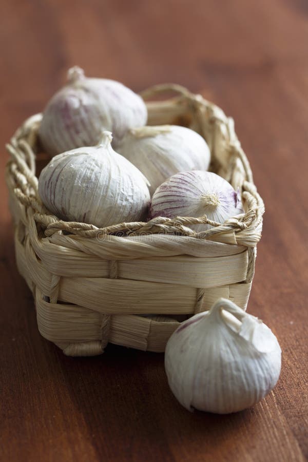Garlic in the basket stock image. Image of desk, basket - 31145581