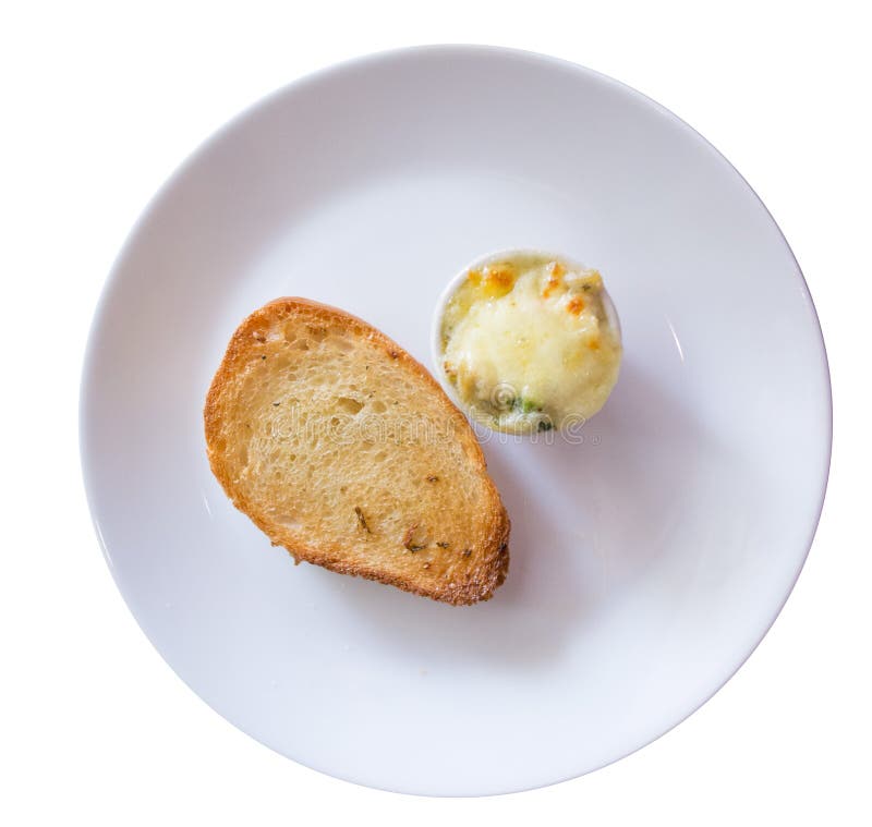 Garlic Bread on the Dish with Shell Cheese Stock Photo - Image of food ...
