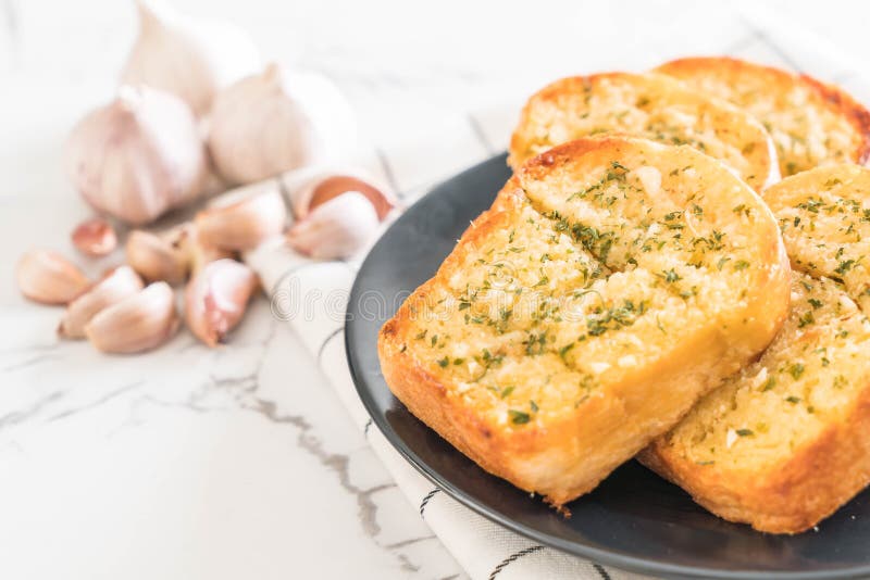Garlic bread on plate stock image. Image of snack, garlic - 133435831