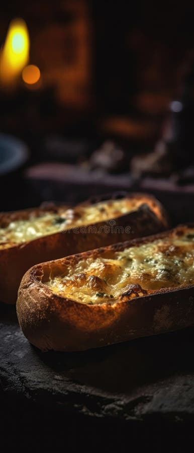 Garlic Bread on Stone Rustic Pub Mobile Wallpeper Postcard. Generative ...