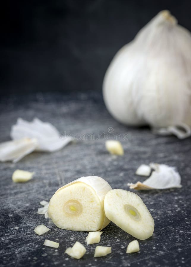 A Garlic Bulb and Chopped Garlic Clove Stock Image - Image of close ...