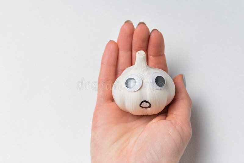 Garlic Character with Googly Eyes on White Background. Garlic with ...