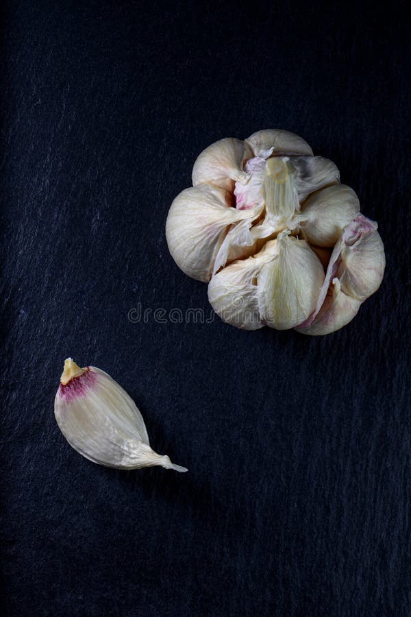 Garlic and Clove Garlic Top View on Black Background Studio Shot 1 ...