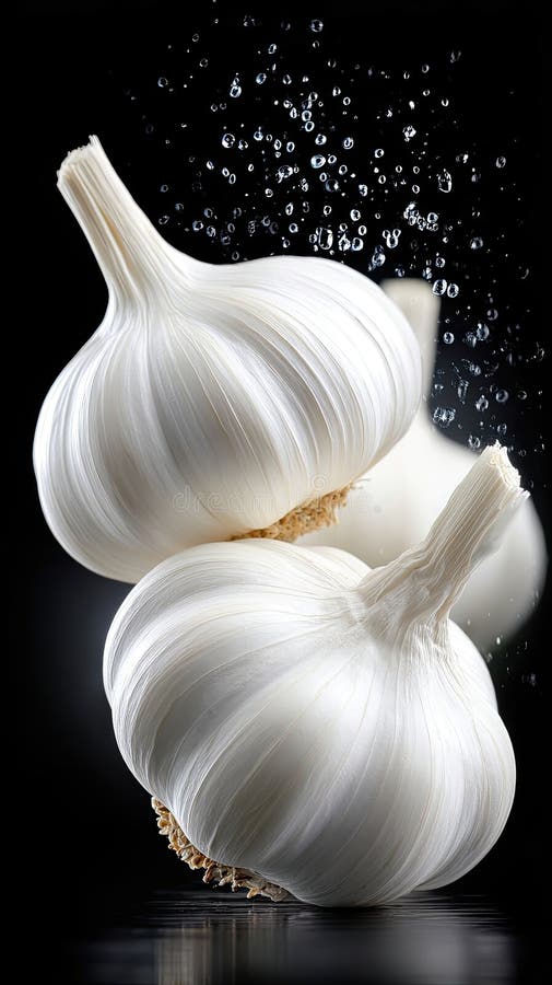Garlic Cloves Floating in Air Against a Black Background for Ecommerce ...