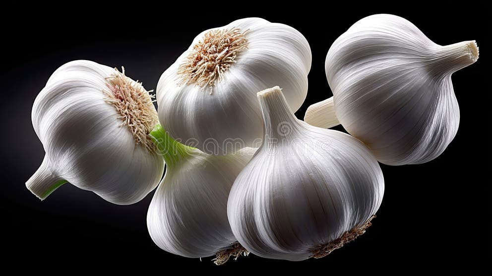 Garlic Cloves Floating Mid Air on a Black Background for Ecommerce ...