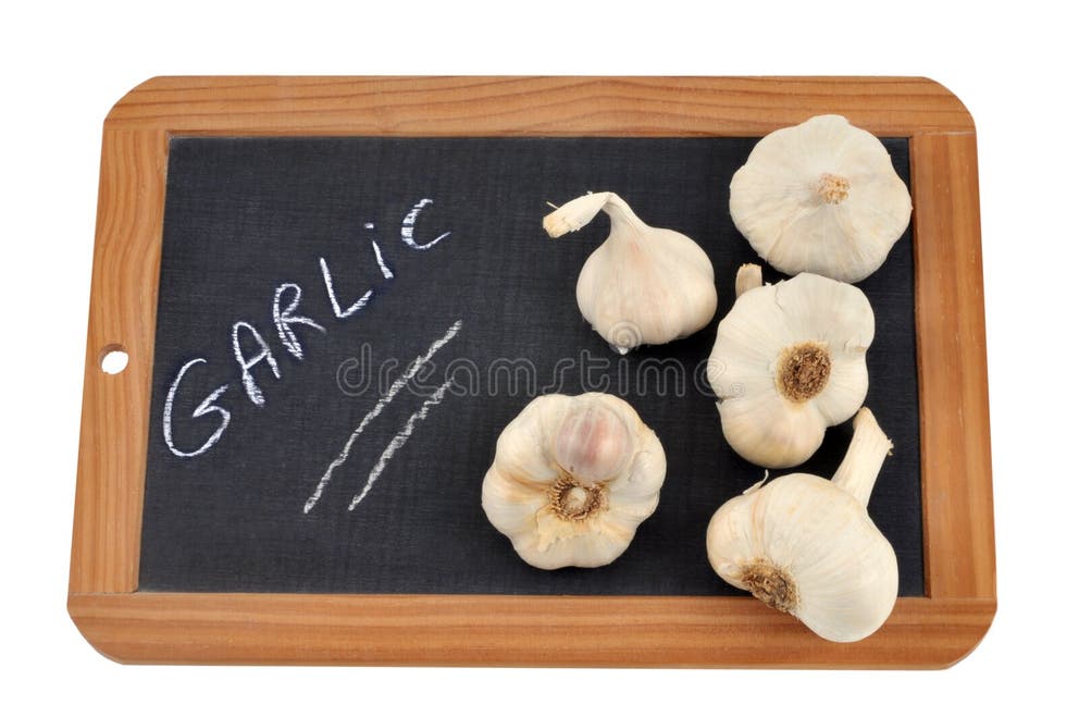 Garlic Concept with a School Slate Stock Photo - Image of vegetable ...
