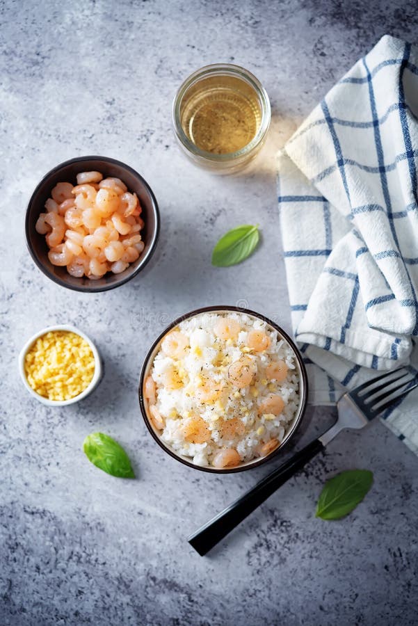 Garlic Cream Shrimp Rice with Cheese Stock Photo - Image of closeup ...