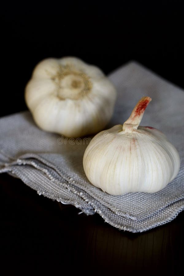 Garlic on fabric stock photo. Image of closeup, burlap - 35298268
