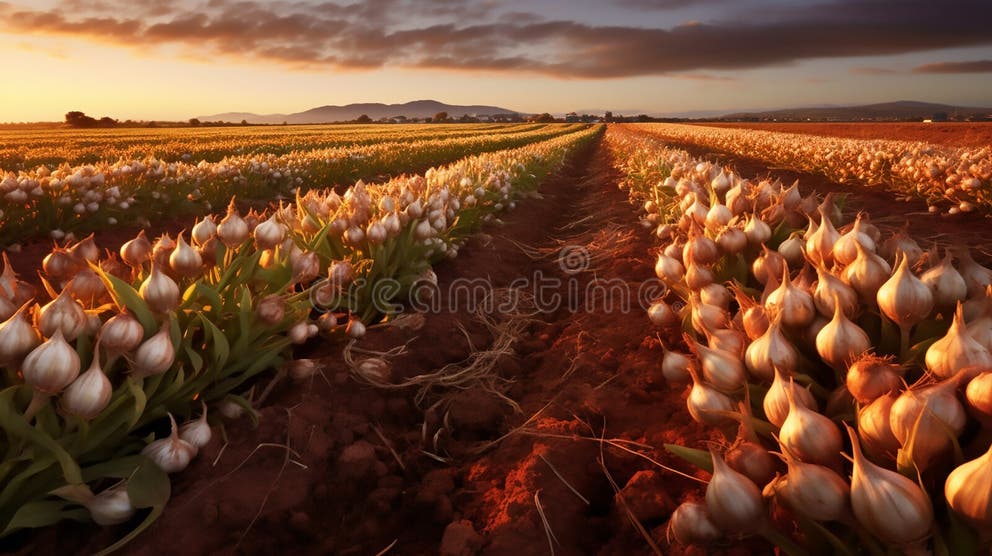 Garlic field stock illustration. Illustration of natural - 279088934