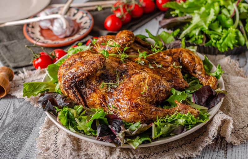 Grilled herbs bio chicken stock photo. Image of dinner - 175627582