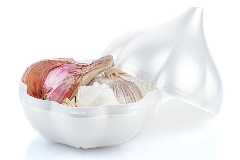 Garlic Heads in Pearlescent Plastic Storage Container in the Shape of a ...