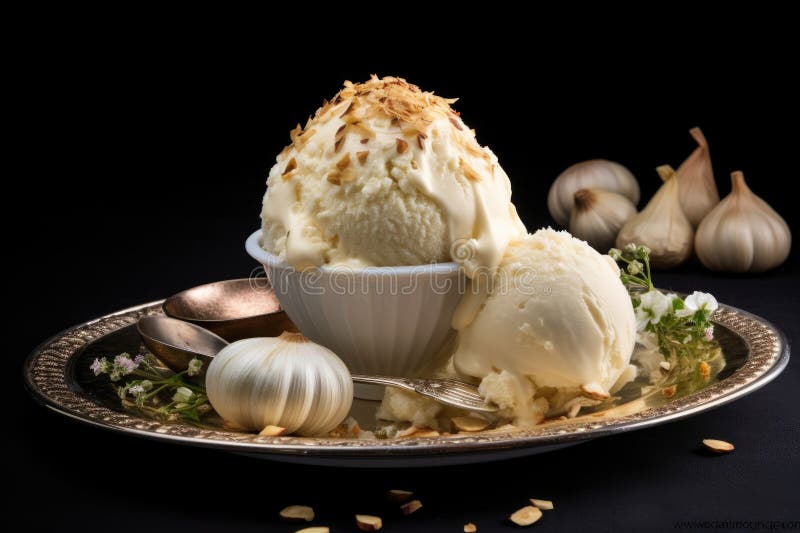 Garlic Ice Cream on a Garlic-shaped Plate Stock Image - Image of sweet ...