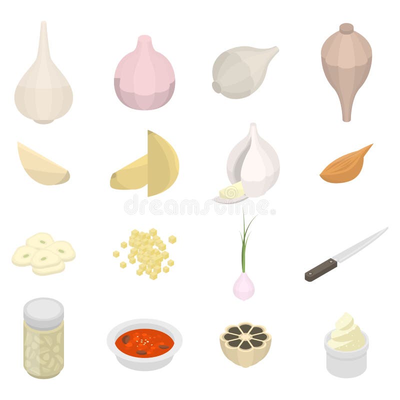 Garlic Icons Set, Isometric Style Stock Vector - Illustration of fresh ...