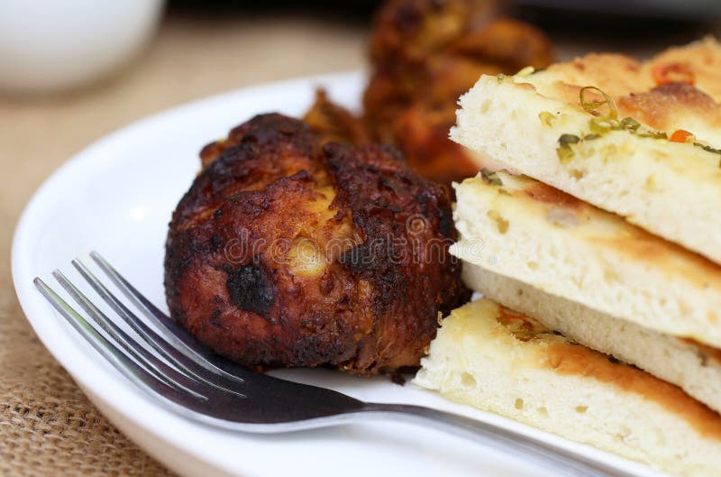 Garlic Nan with Grilled Chiken Stock Photo - Image of lunch, flatbread ...