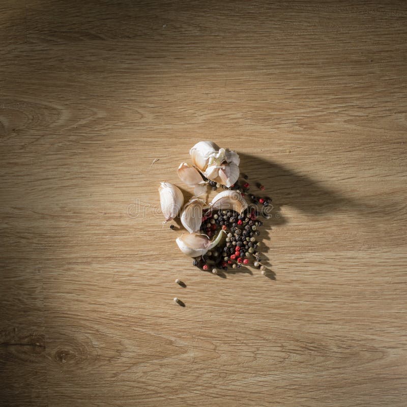 Garlic and Pepper Mixture on a Table Stock Photo - Image of spoon ...