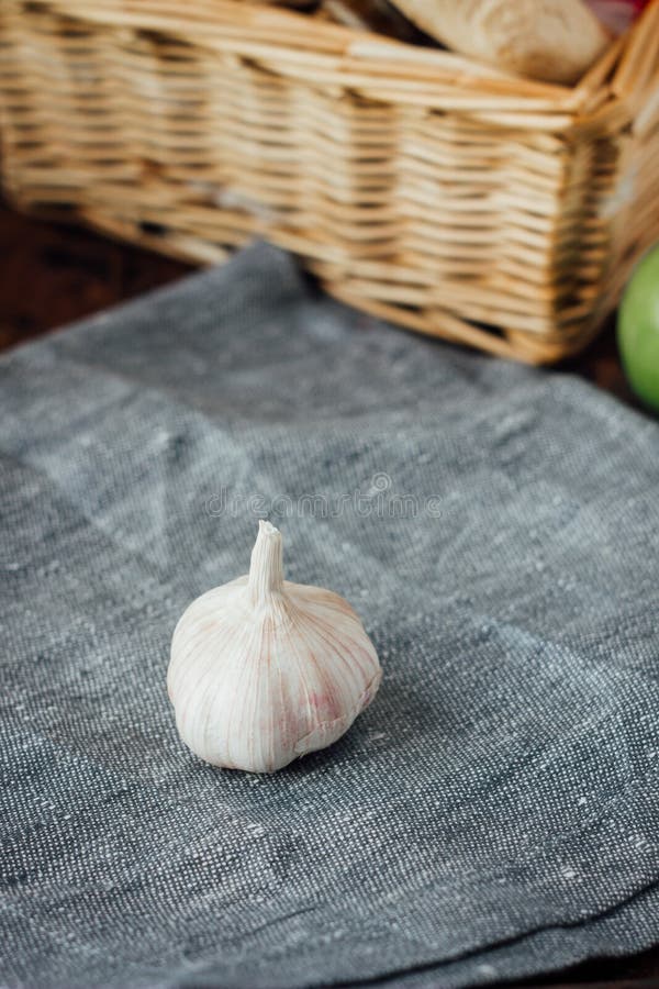 Garlic on piece of fabric stock image. Image of fabric - 88490327