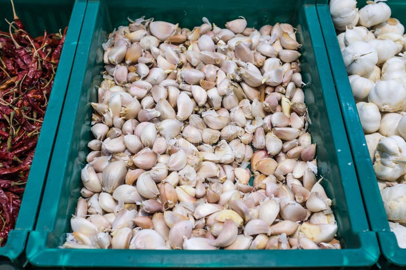 Garlic in Plastic Box stock photo. Image of organic, self - 36434648
