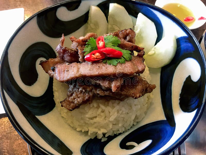 Garlic Pork Rice in a Restaurant Stock Photo - Image of fried ...