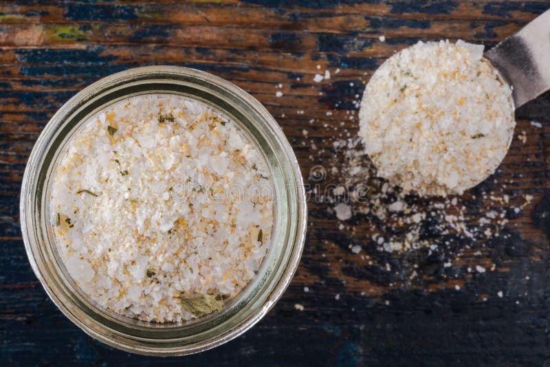 Garlic Salt in Spice Jar with a Teaspoon Stock Image - Image of food ...
