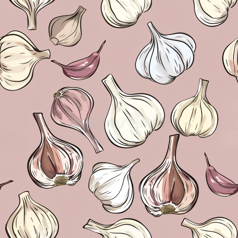 Garlic Seamless Pattern, Hand Drawing Abstract Designs, Generated Ai ...