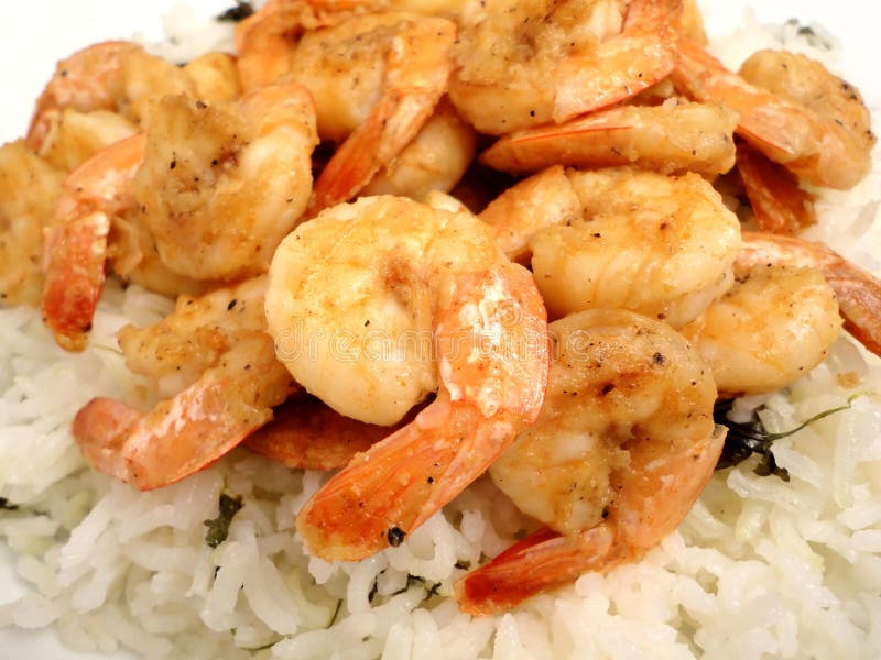 Garlic Shrimp Over Cilantro Rice Stock Image - Image of sauce, close ...